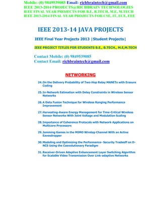 Ieee 2013 2014 final year students mca java projects richbrain technologies | PDF