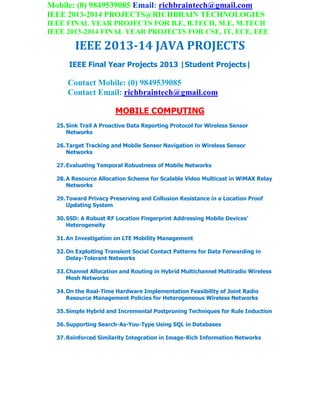 Ieee 2013 2014 final year students me,mtech java project titles | PDF