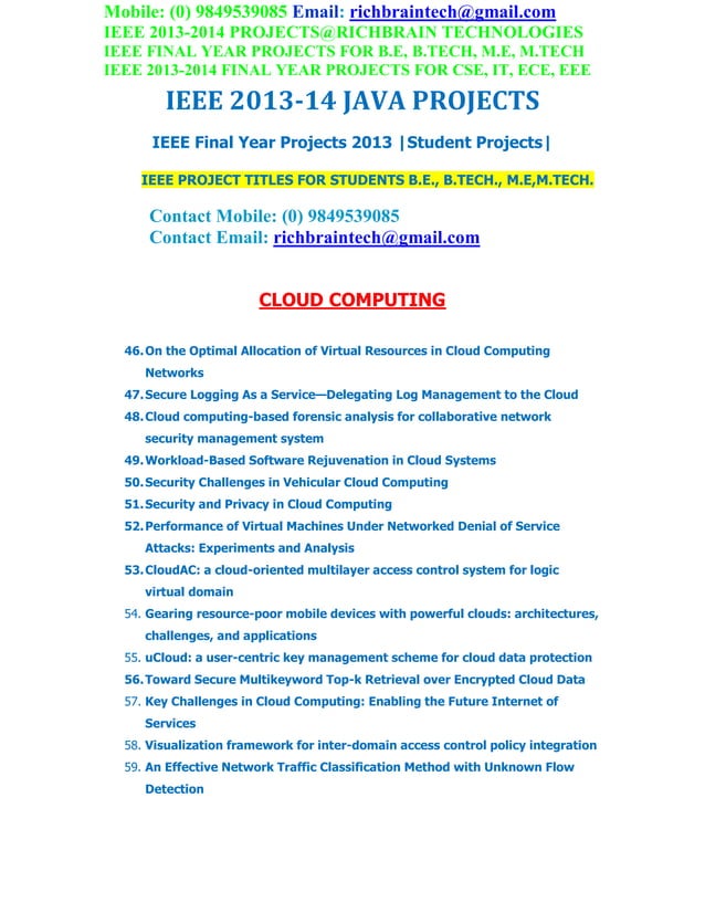 Ieee 2013 2014 java project titles richbraintechnologies | PDF