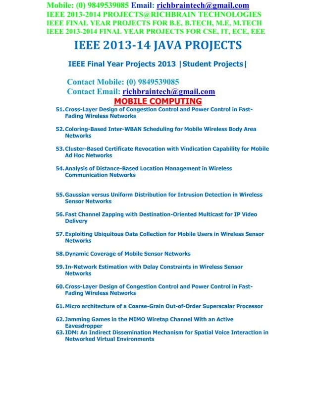 Ieee 2013 2014 mca java projects richbrain technologies | PDF