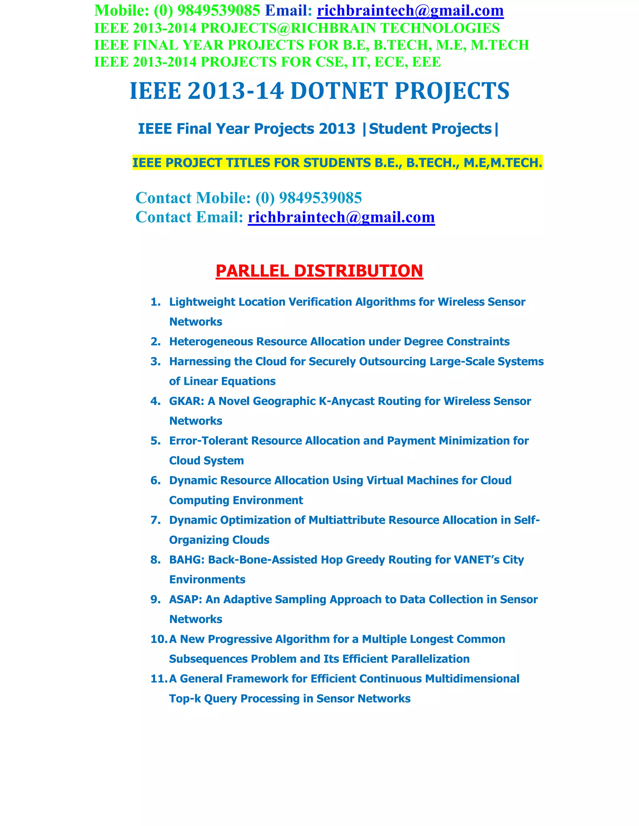 Ieee 2013 2014 me,mtech dotnet project titles | PDF