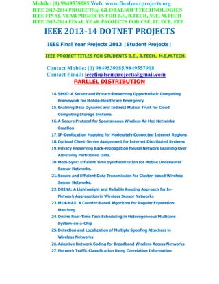 Ieee 2013 dotnet projects globalsoft technologies | PDF | Internet of Things | Internet