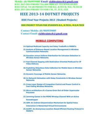 Ieee 2013 dotnet project titles richbrainprojects | PDF