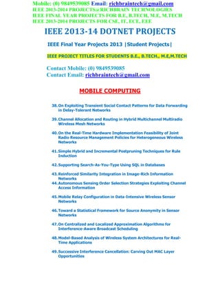 Ieee 2013 dotnet project titles richbrainprojects | PDF