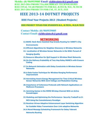 Ieee 2013 dotnet project titles richbrainprojects | PDF