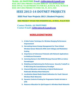 Ieee 2013 dotnet project titles richbrainprojects | PDF