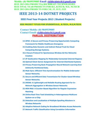 Ieee 2013 dotnet project titles richbrainprojects | PDF