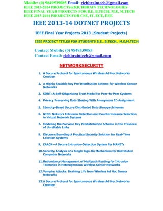 Ieee 2013 dotnet project titles richbrainprojects | PDF