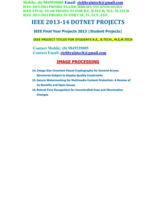 Ieee 2013 dotnet project titles richbrainprojects | PDF