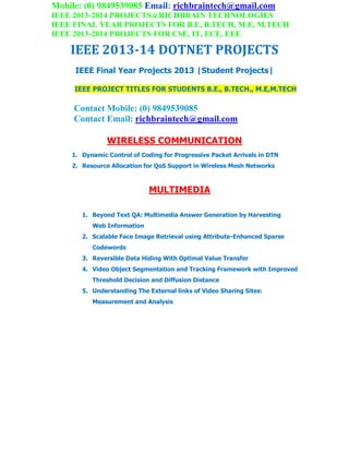 Ieee 2013 dotnet project titles richbrainprojects | PDF