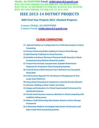 Ieee 2013 dotnet project titles richbrainprojects | PDF