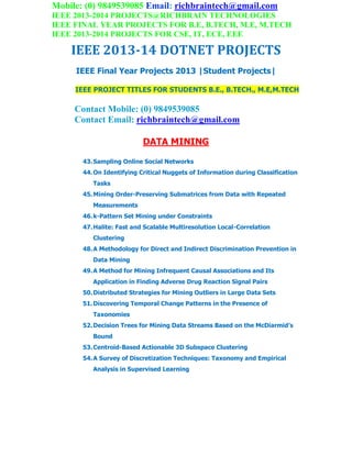 Ieee 2013 dotnet project titles richbrainprojects | PDF