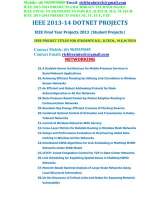Ieee 2013 dotnet project titles richbraintech | PDF