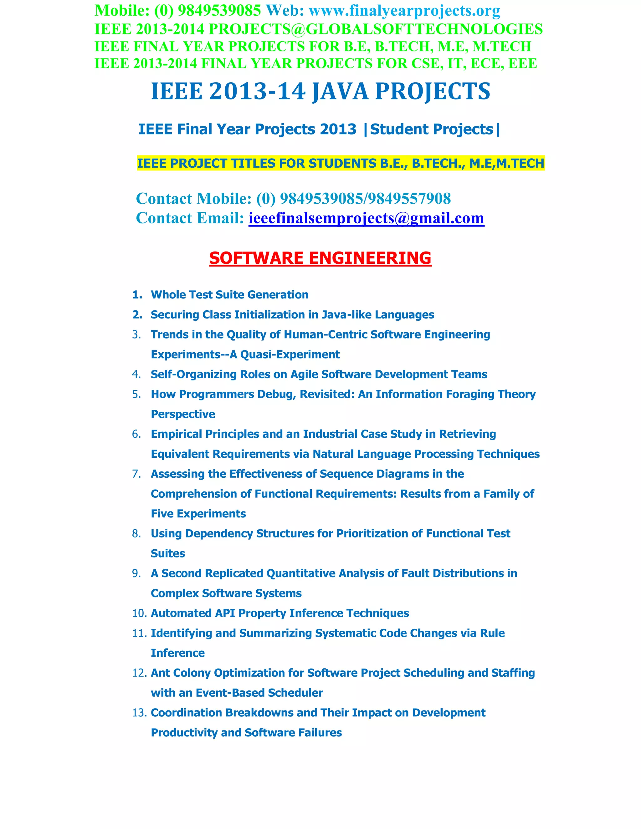 Ieee 2013 java projects globalsoft technologies | PDF