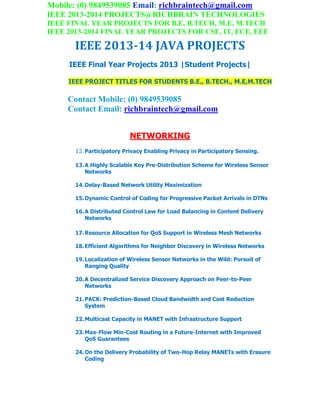 Ieee 2013 java project titles richbraintech | PDF