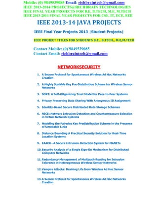 Ieee 2013 java project titles richbraintech | PDF