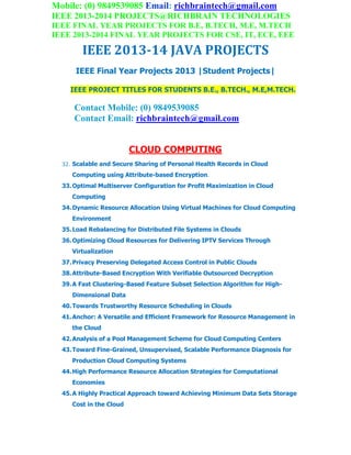 Ieee 2013 java project titles richbraintech | PDF