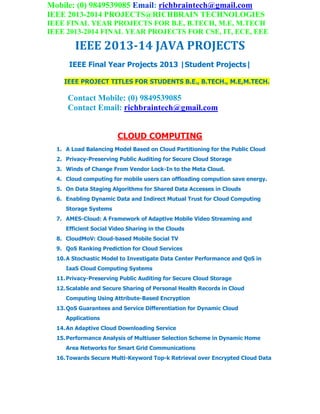 Ieee 2013 java project titles richbraintech | PDF