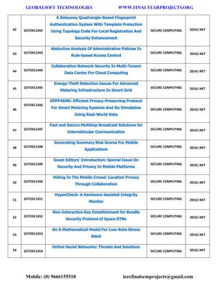 Ieee 2014 2015 dotnet projects titles globalsoft technologies | PDF