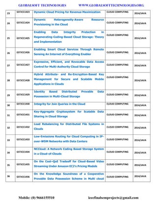 Ieee 2014 2015 java projects titles list globalsoft technologies | PDF