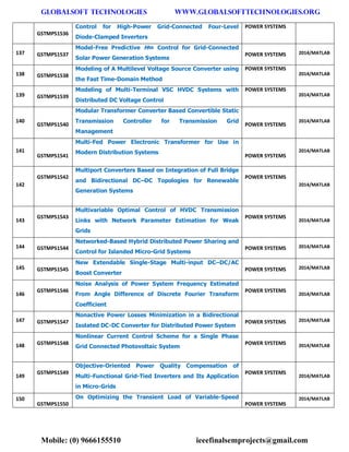 Ieee 2014 2015 matlab power system projects titles list globalsoft ...