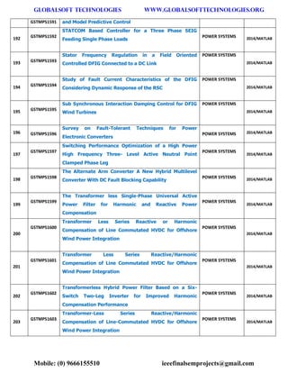 Ieee 2014 2015 matlab power system projects titles list globalsoft technologies | PDF | Business ...