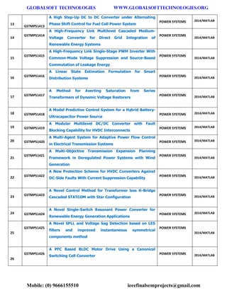 Ieee 2014 2015 matlab power system projects titles list globalsoft ...