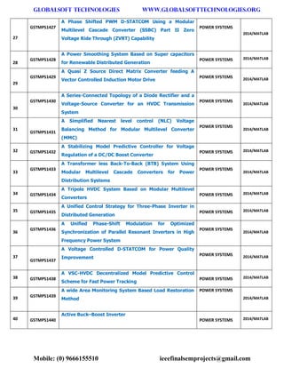 Ieee 2014 2015 matlab power system projects titles list globalsoft ...