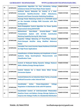Ieee 2014 2015 matlab power system projects titles list globalsoft ...