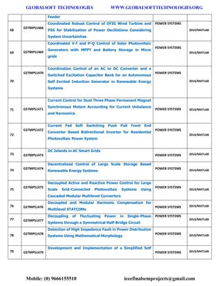 Ieee 2014 2015 matlab power system projects titles list globalsoft ...