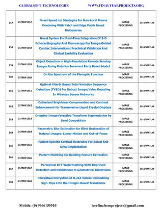 Ieee 2014 2015 matlab projects completed final list | PDF