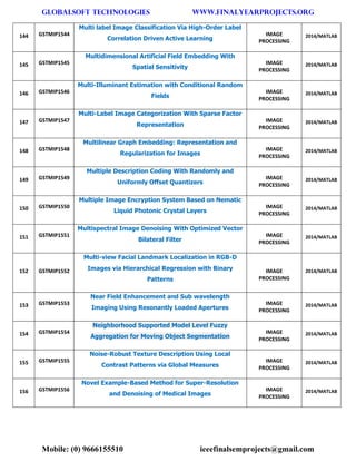 Ieee 2014 2015 matlab projects completed final list | PDF