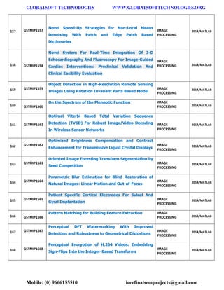 Ieee 2014 2015 matlab projects titles list globalsoft technologies | PDF