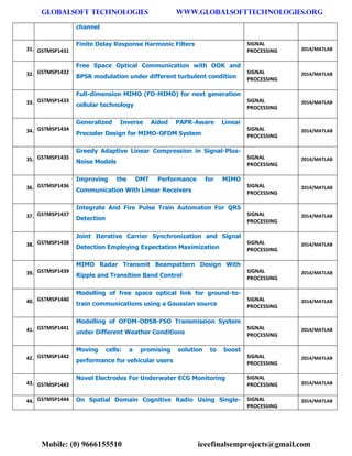 Ieee 2014 2015 matlab projects titles list globalsoft technologies | PDF