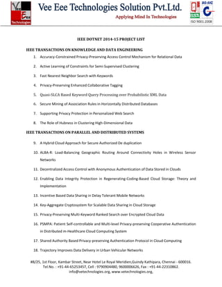 Ieee 2014 projects | PDF