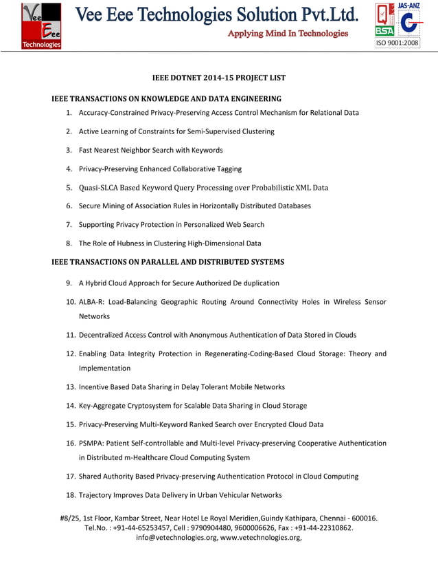 Ieee 2014 projects | PDF