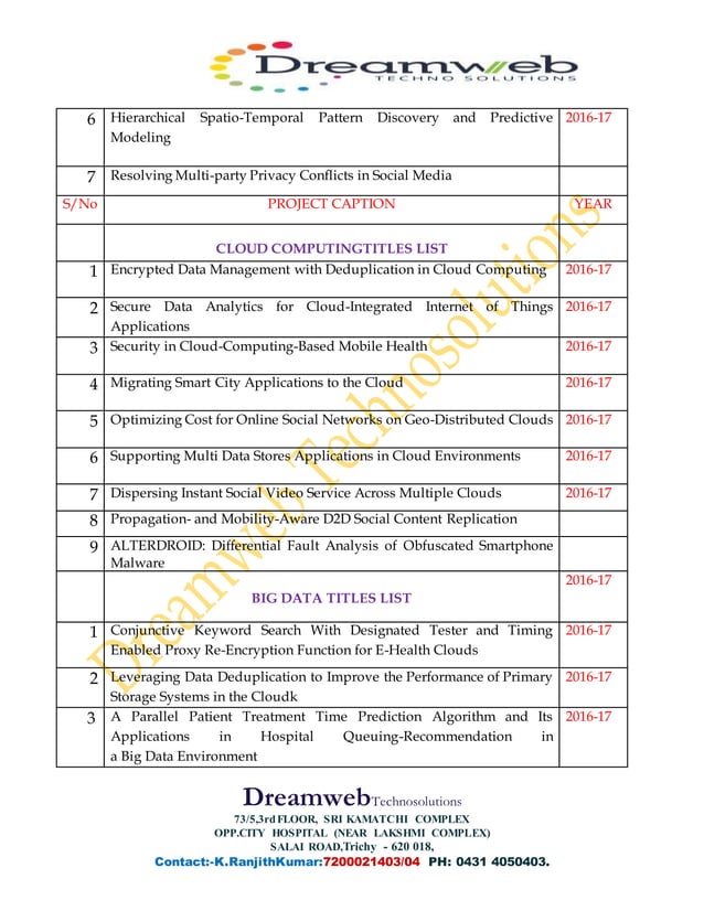 Ieee 2016 2017 titles for java and dotnet | DOCX