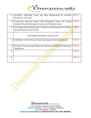 Ieee 2016 2017 titles in network security for java and dotnet | DOCX