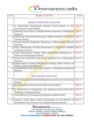 Ieee 2016 2017 titles in network security for java and dotnet | DOCX