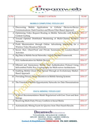 Ieee 2016 2017 titles in network security for java and dotnet in trichy | PDF
