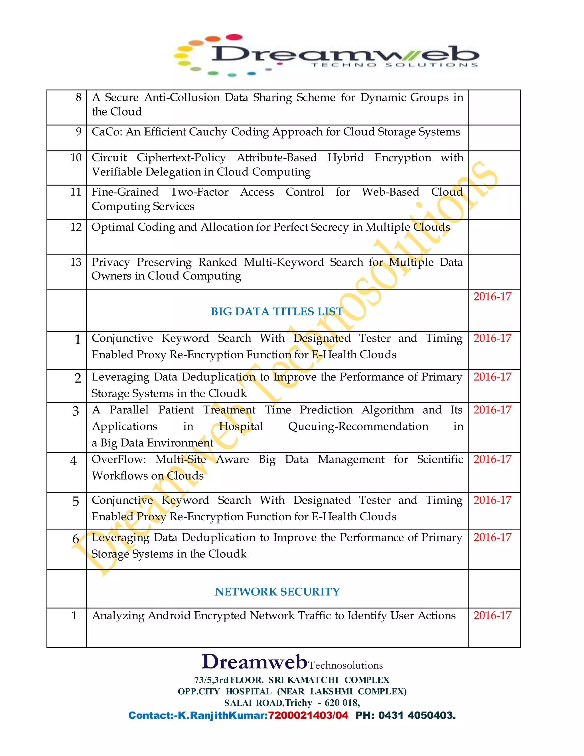 Ieee 2016 2017 titles in network security for java and dotnet in trichy | DOCX