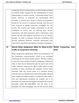 Ieee 2016 cs project topics list mtech | PDF