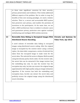 Ieee 2016 cs project topics list mtech | PDF