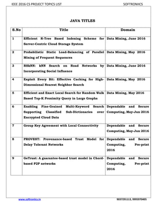 Ieee 2016 cs project topics list mtech | PDF