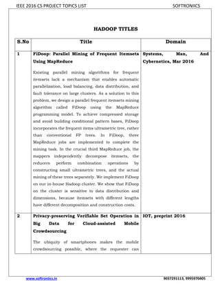 Ieee 2016 cs project topics list mtech | PDF