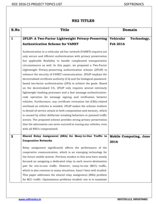 Ieee 2016 cs project topics list mtech | PDF