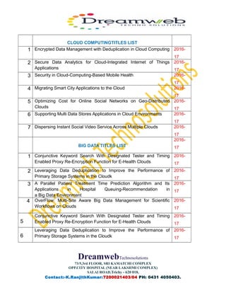 Ieee 2016 m.e m.tech project titles in cloud computing for java and dotnet | PDF