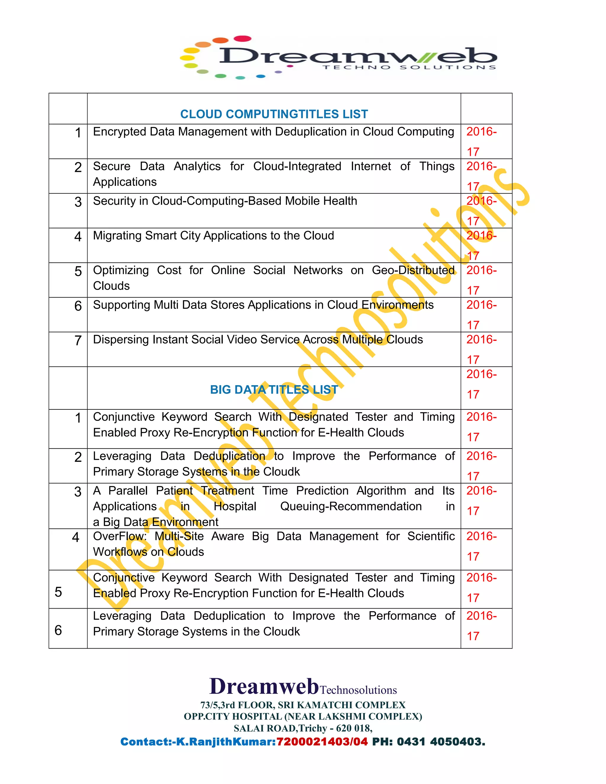 Ieee 2016 m.e m.tech project titles in cloud computing for java and dotnet | PDF