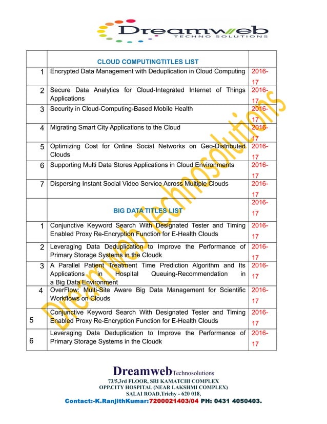 Ieee 2016 project titles in big data titles for java and dotnet | PDF