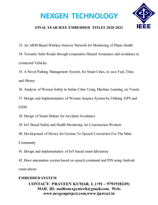 Ieee 2020 21 embedded in pondicherry,final year projects in pondicherry,best project center in ...